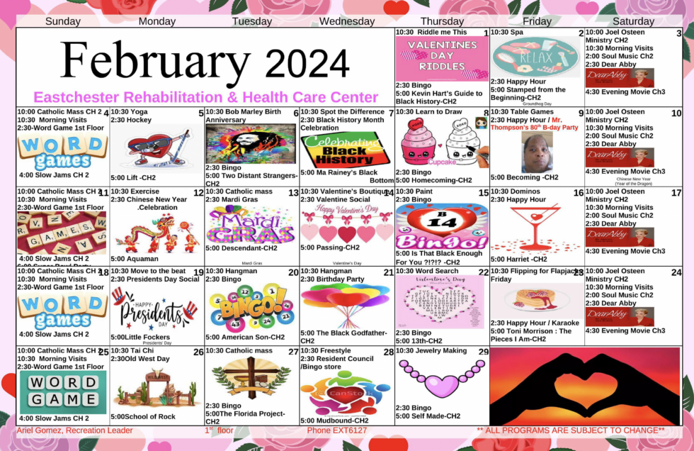 Activity Calendars - Eastchester Rehabilitation and Health Care Center