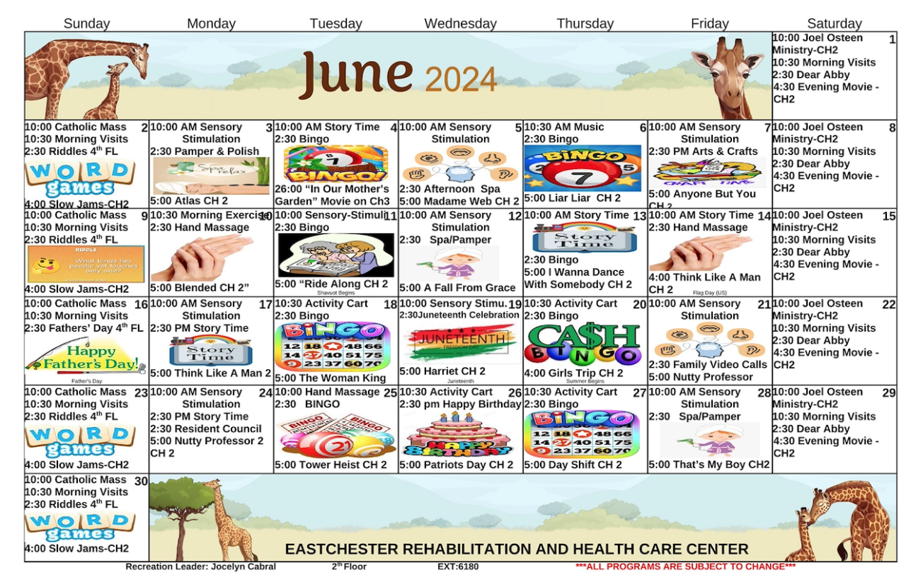 Activity Calendars - Eastchester Rehabilitation and Health Care Center