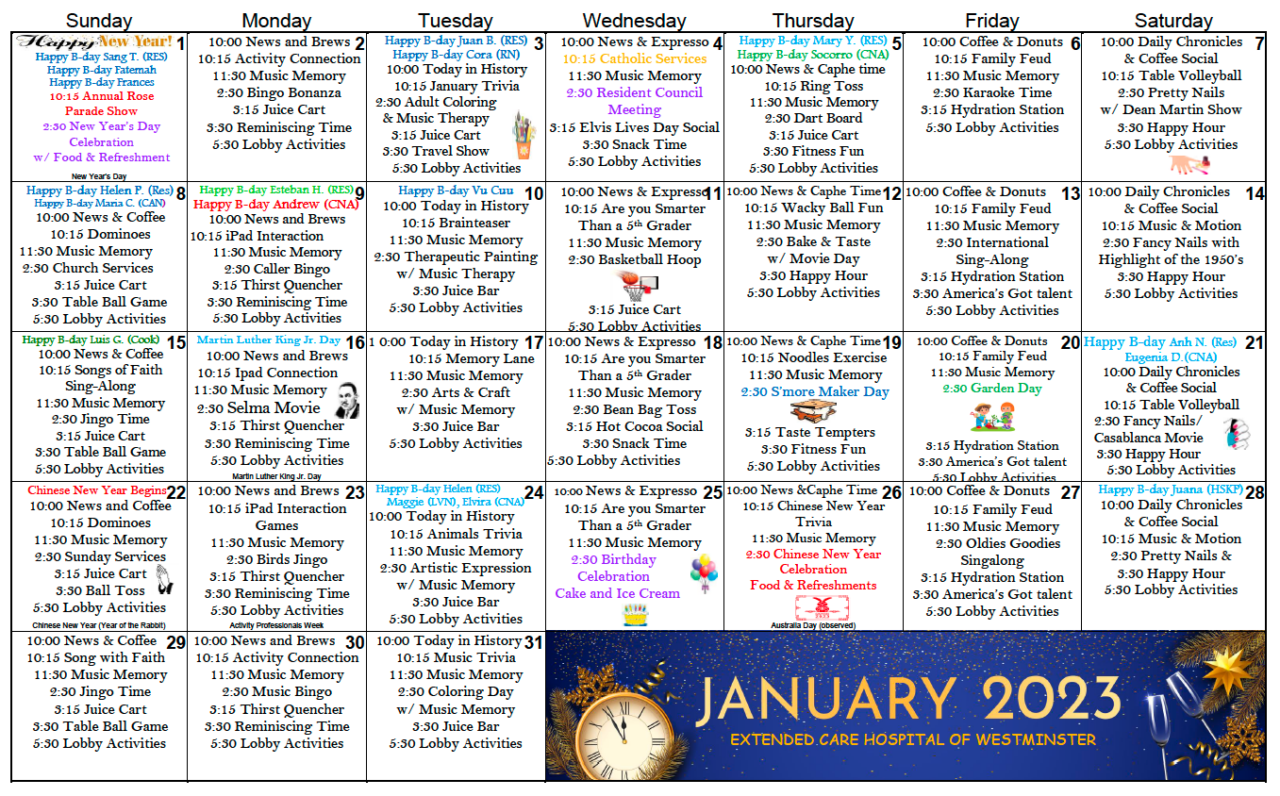 Skilled Nursing Facility Activities | Extended Care Hospital of Westminster