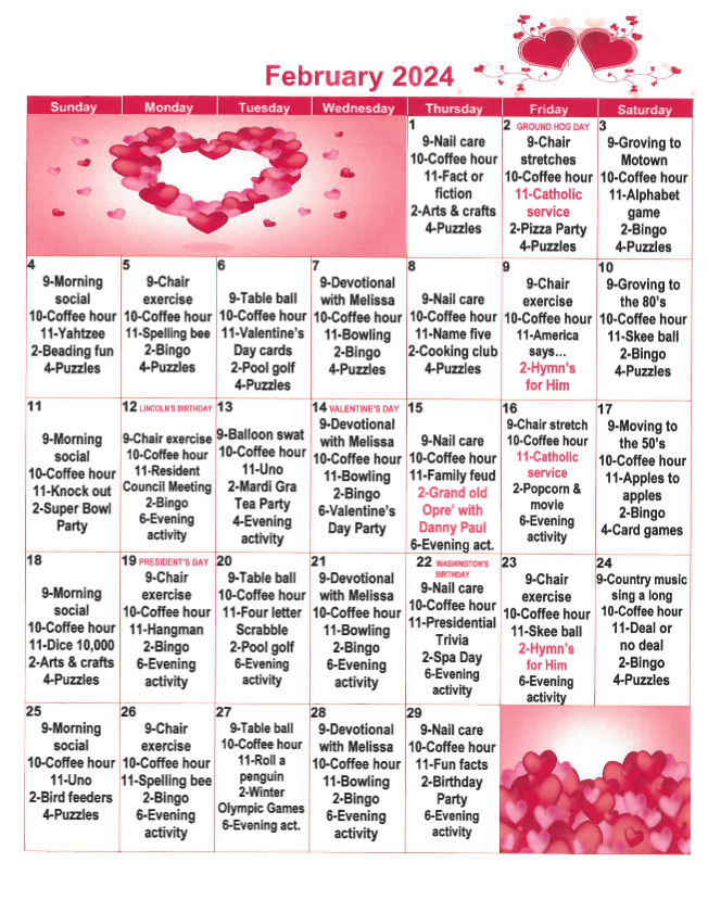 Activity Calendar - Argentine Care Center